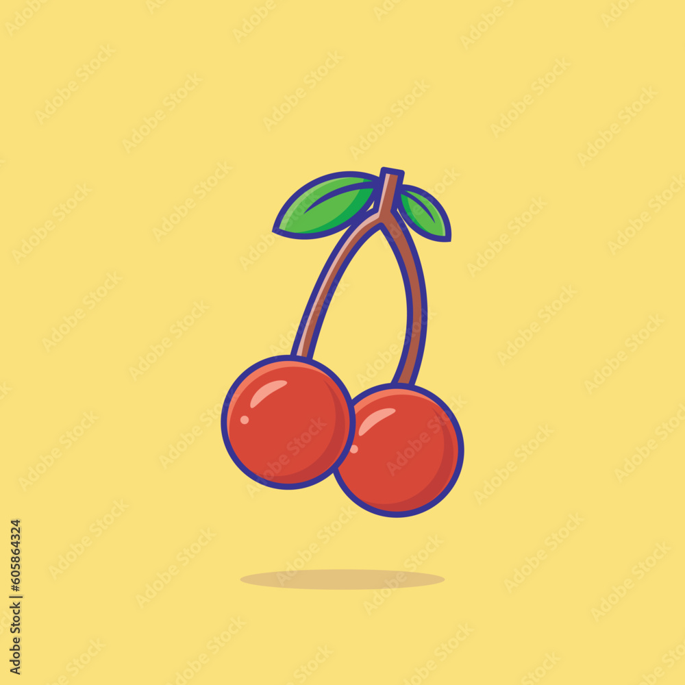 Cherry vector illustration. Cherries are designed in flat cartoon style ...