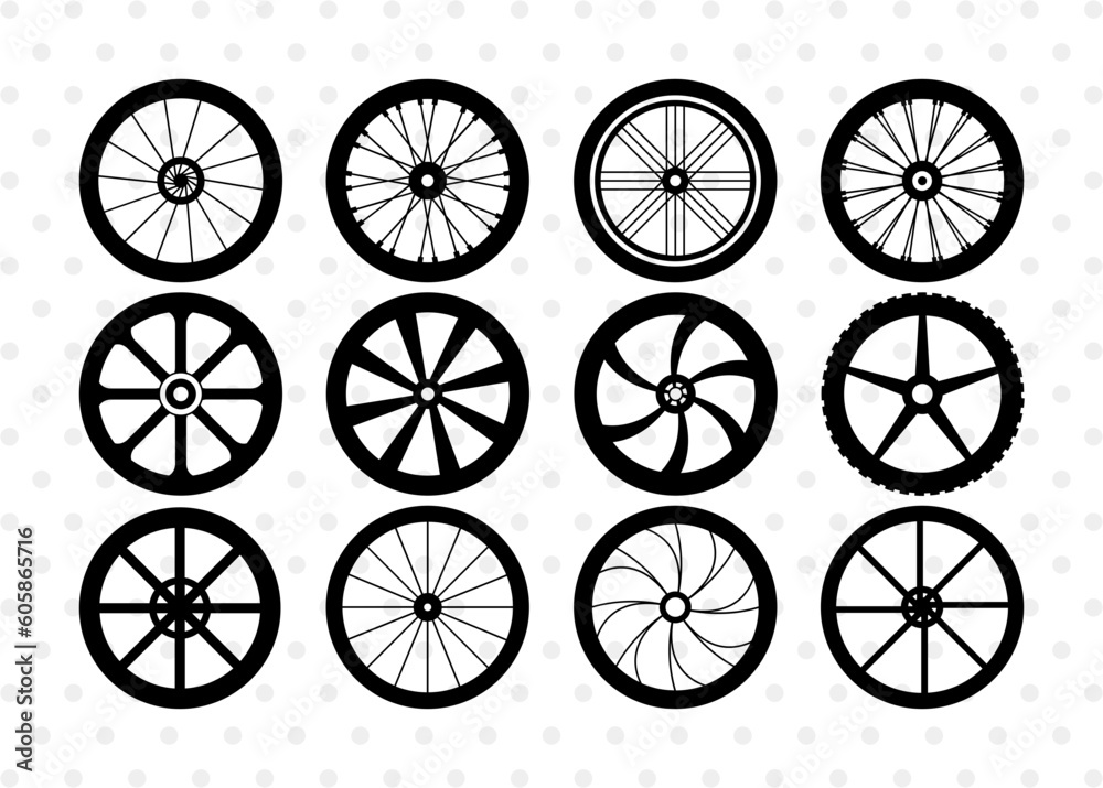 Bicycle Wheel Silhouette, Wheel Svg, Cycle Wheel Svg, Wheel Icon Svg ...