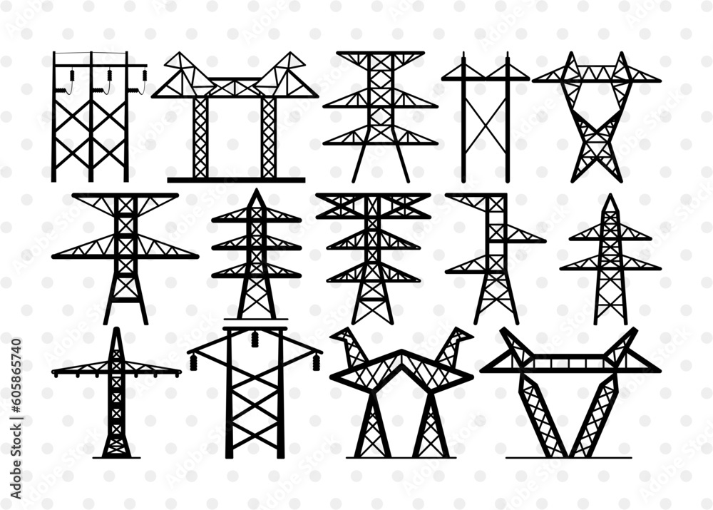 Vetor de Transmission Tower SVG, Tower Silhouette, Power Lines Svg ...