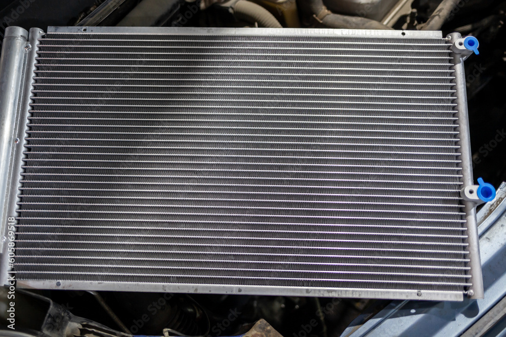 Texture of a car radiator. Engine cooler background. Vintage style ...