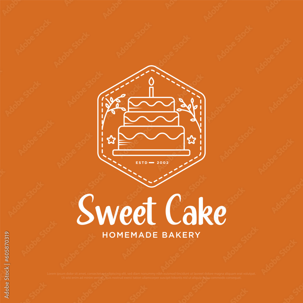 sweet cake logo design vector, outline bread tart icon, can be used as ...