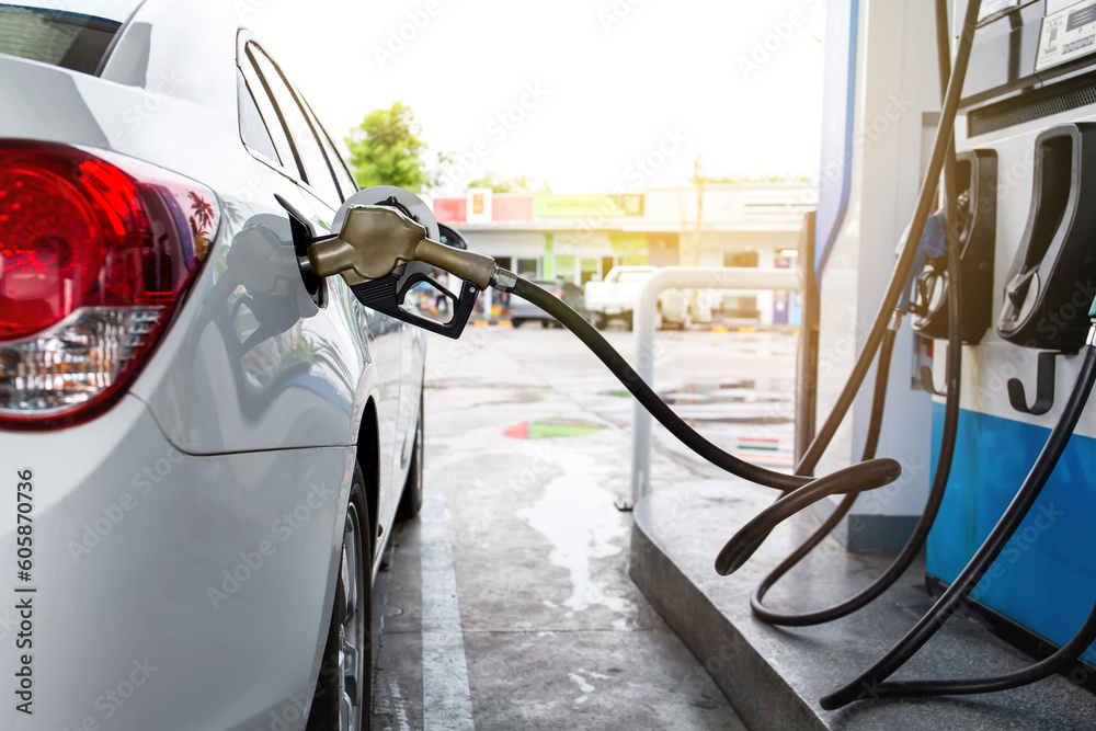 .Gasohal,pretrol,diesel station petrol car in line fuel up. concept ...