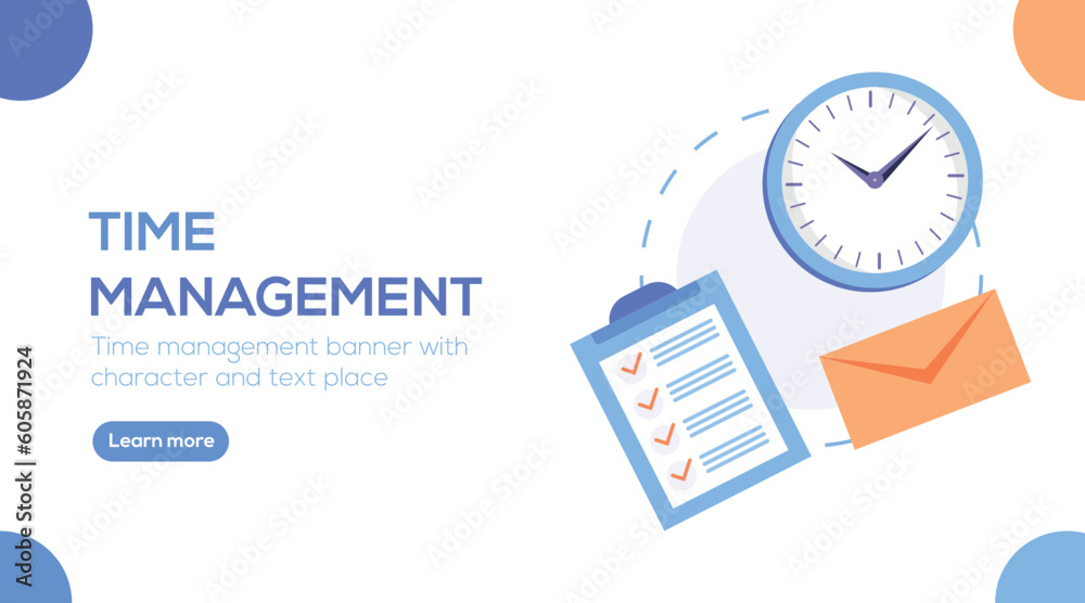 Time management banner with character and text place. Can use for web ...