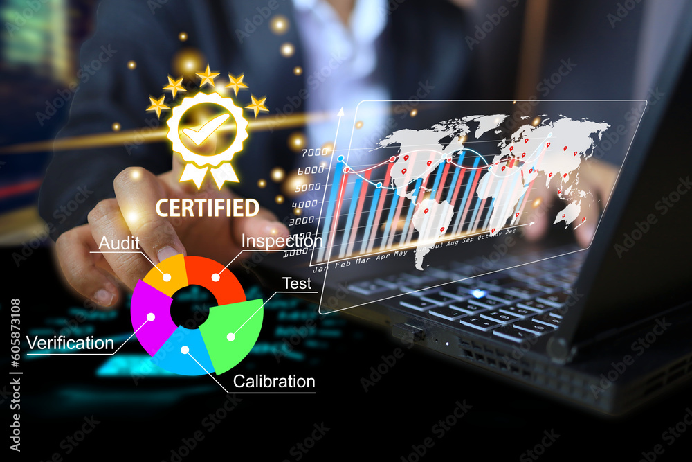 Business man is using computers to work ISO standard cerfified, the ...