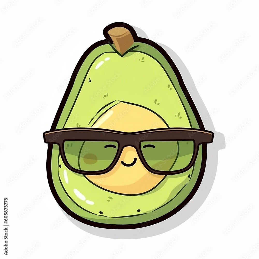 Cute cartoon avocado with sunglasses and a smily face created with ...