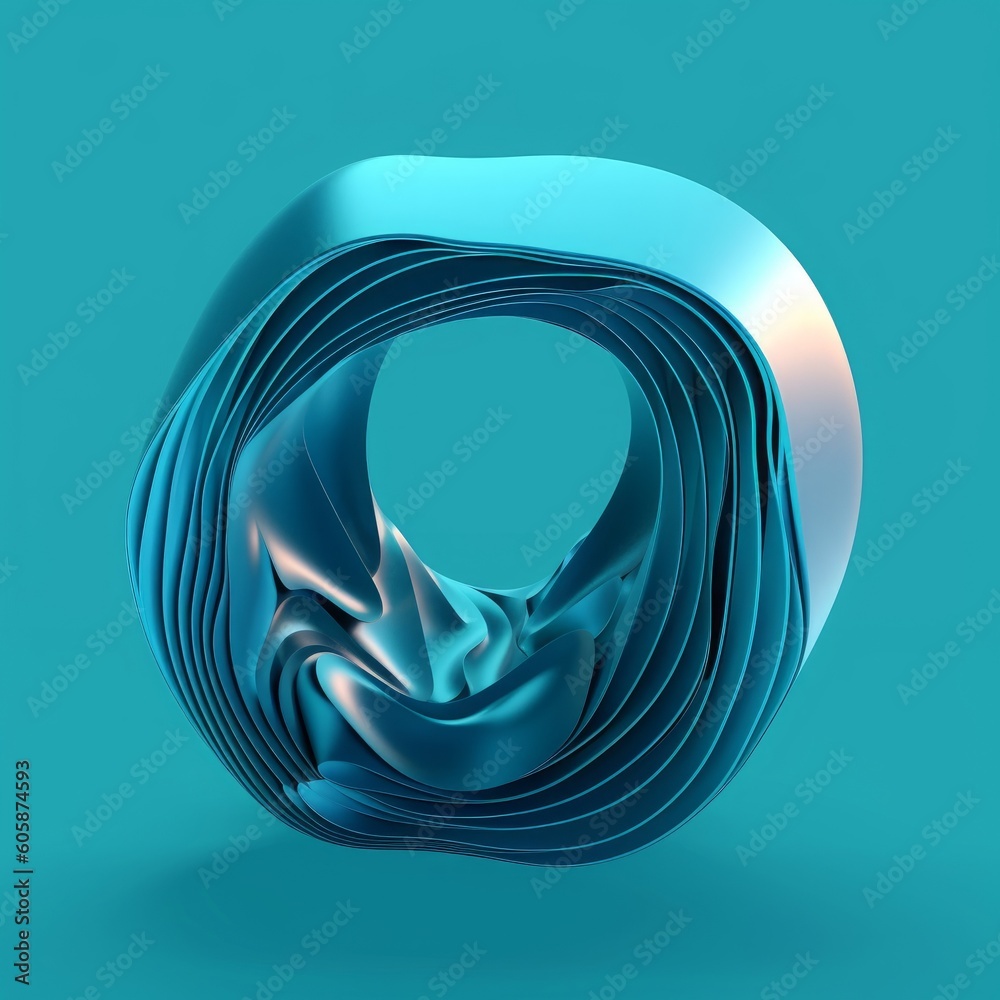 3d render, abstract layered curvy object with hole, isolated on blue ...