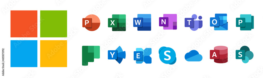 High resolution Microsoft logo & products icon set. isolated on ...