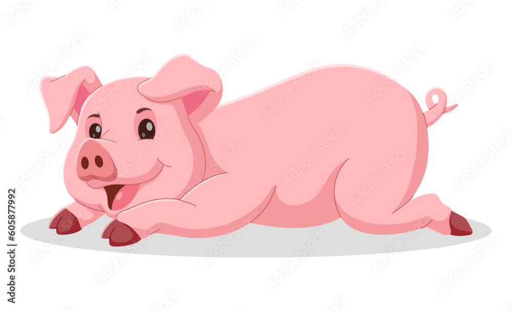 Happy pig cartoon lying down. cute pig cartoon isolated on white ...