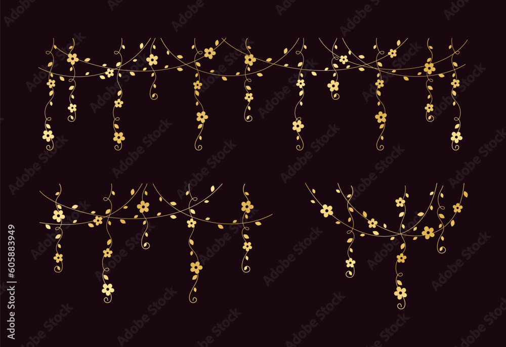 Gold vines frames and borders, golden hanging vine curtain design ...
