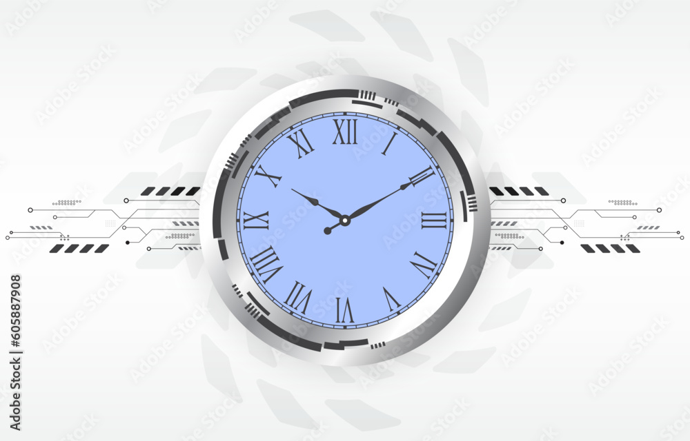 technology analog clock white vector background.computer network.modern ...