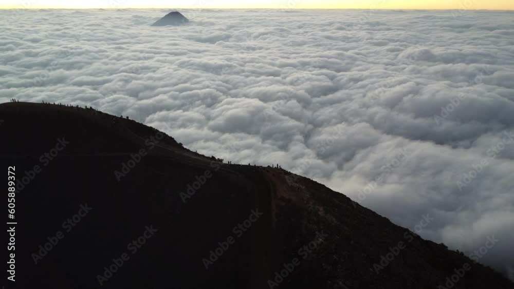 Drone view of inactive Volcano Fuego with Volcano Acatenango appearing ...