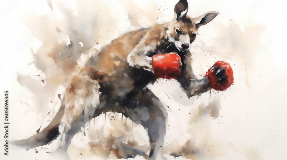 Generative AI, Fierce Encounter: Kangaroo Boxing in Watercolor Stock ...
