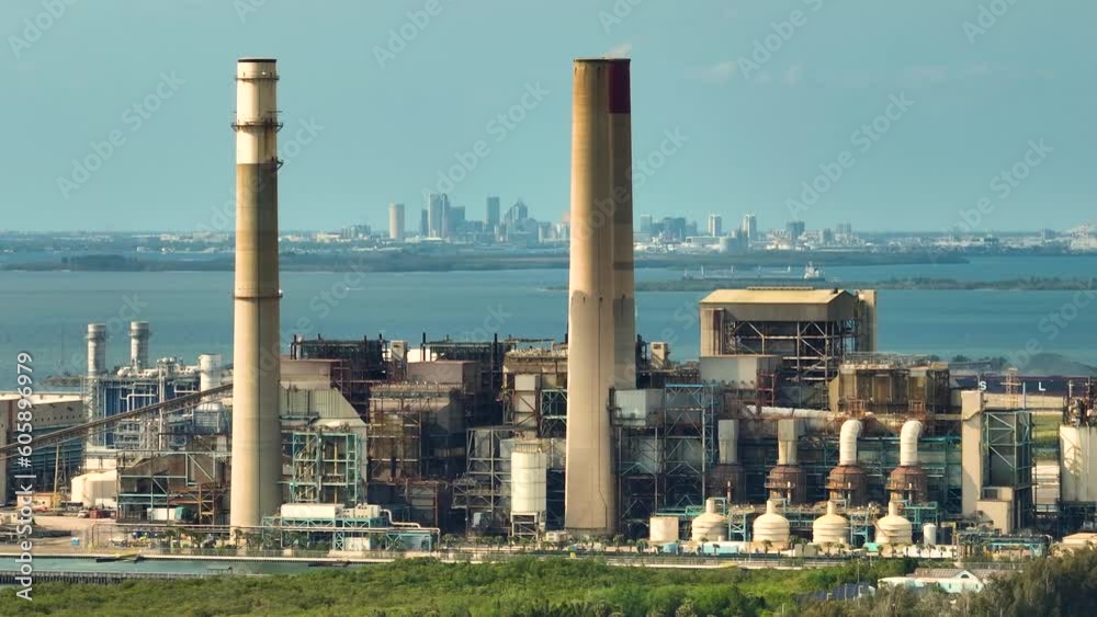 Thermal power plant burning coal fossil fuel for production of ...