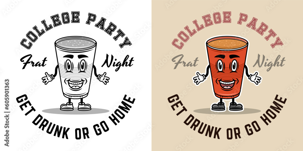 Fraternity collage party vector emblem, badge, label or logo with ...