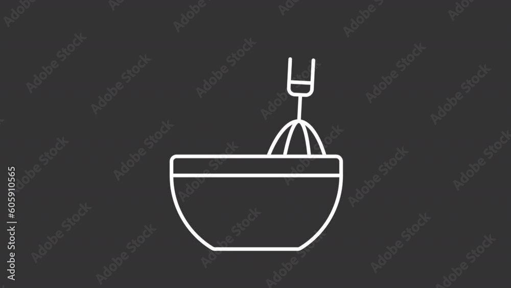 Whisking white icon animation. Animated line mixing ingredients in bowl ...