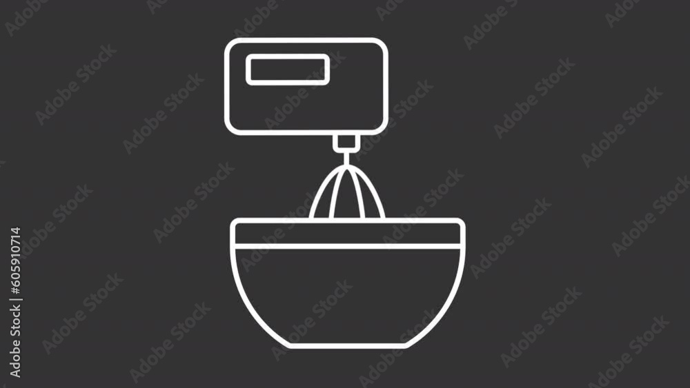 Beating white icon animation. Animated line working mixer in bowl ...