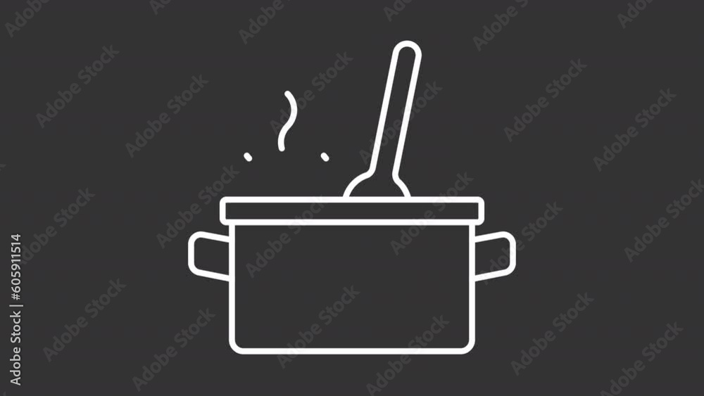 Cooking dish white icon animation. Animated line spoon stirring boiling ...