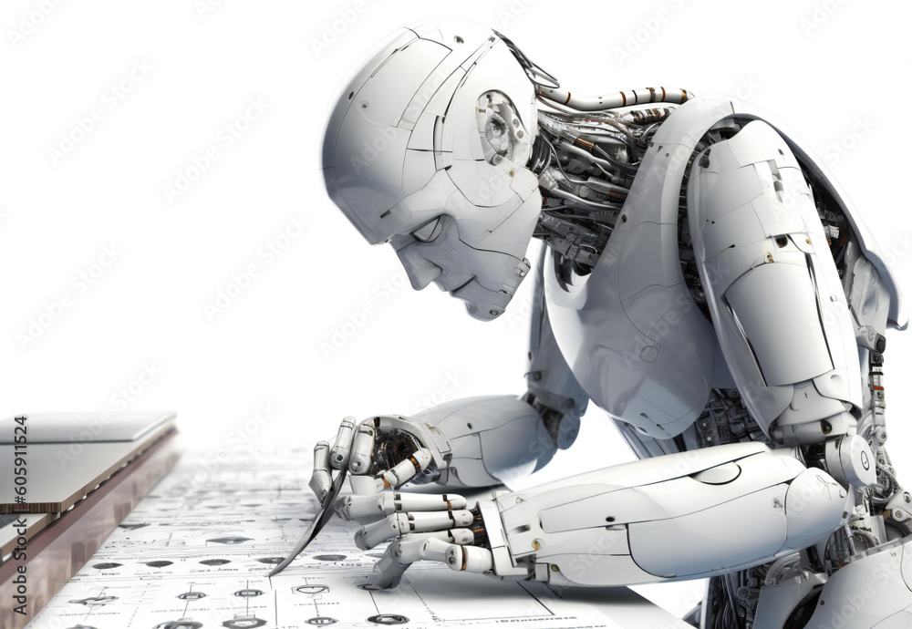 White Humanoid robots closeup, graphs, and charts, very detailed, on ...