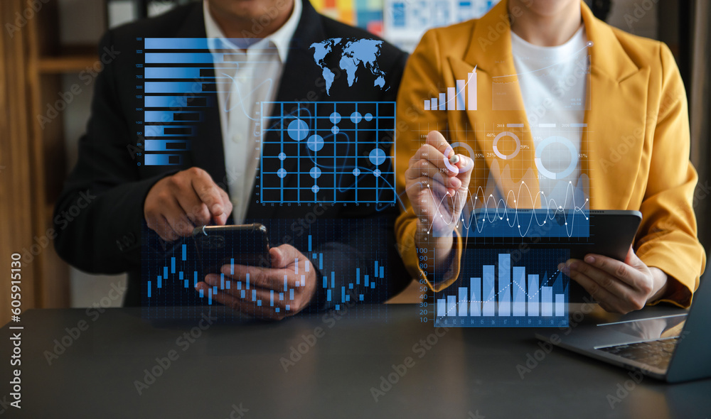 Team colleagues wear formal attire to work together to optimize ...