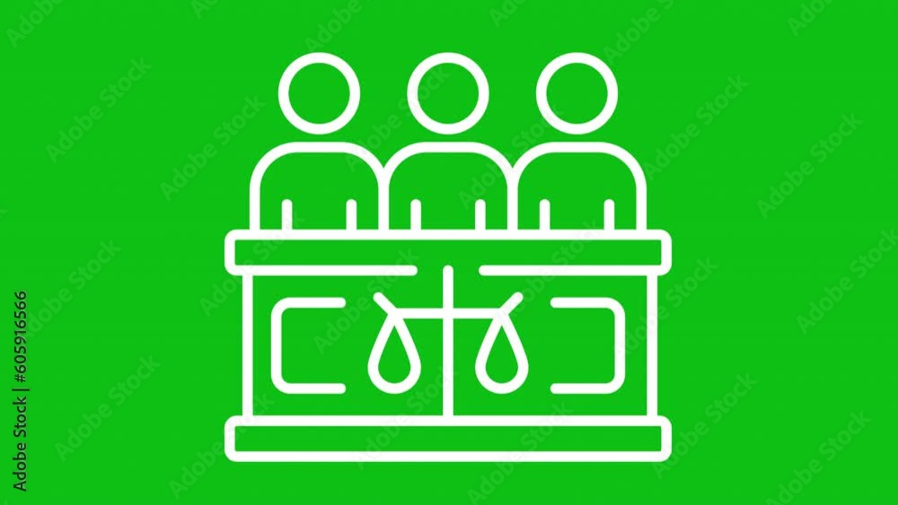 Animated jury white line icon. Group of people arguing during trial ...