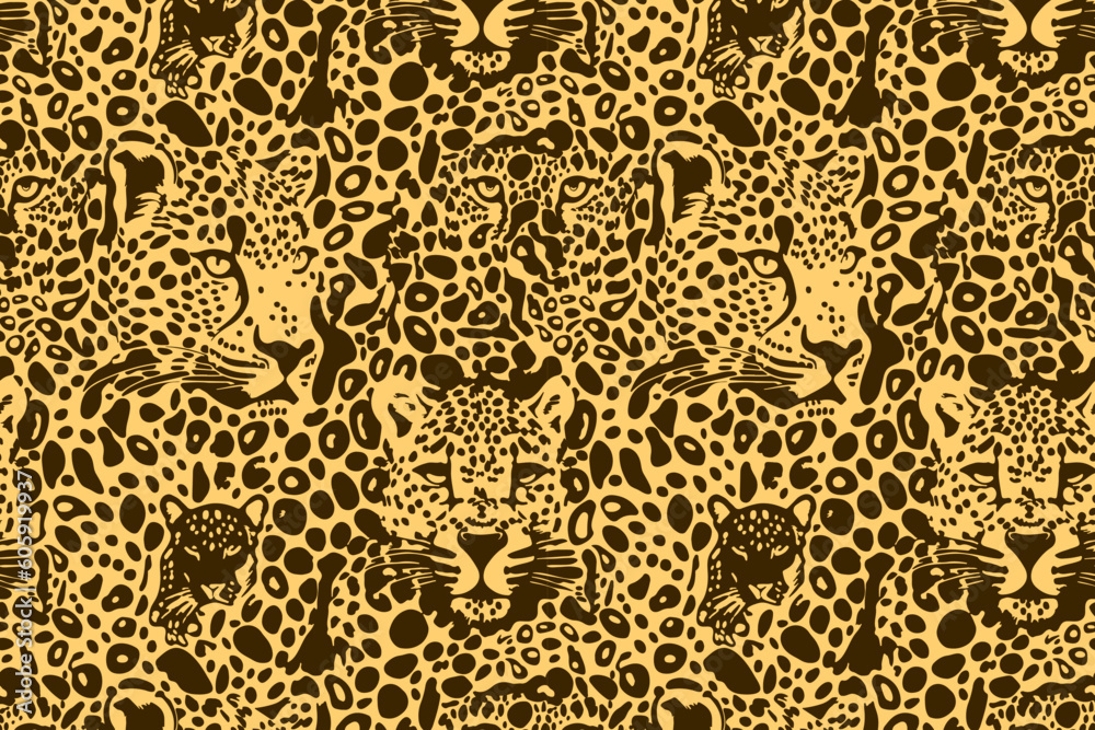 Trendy leopard Pattern Horizontal Background. Vector Hand drawn wild ...