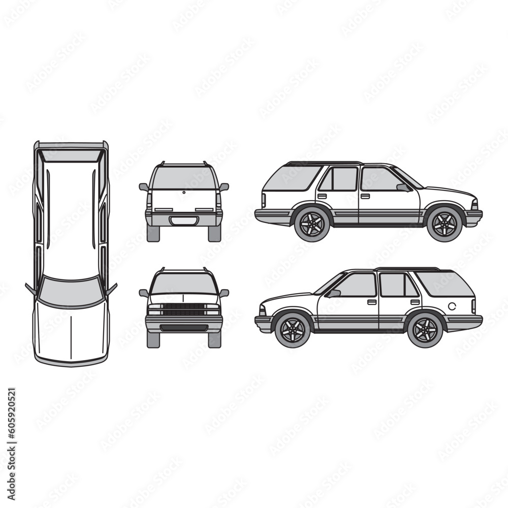 offroad car outline, vintage 2002, isolated white background, front ...