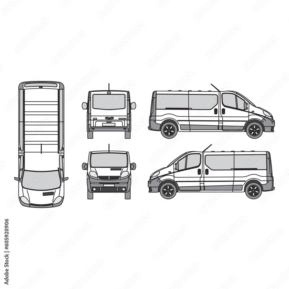 minibus car outline, vintage 2001 year, isolated white background ...