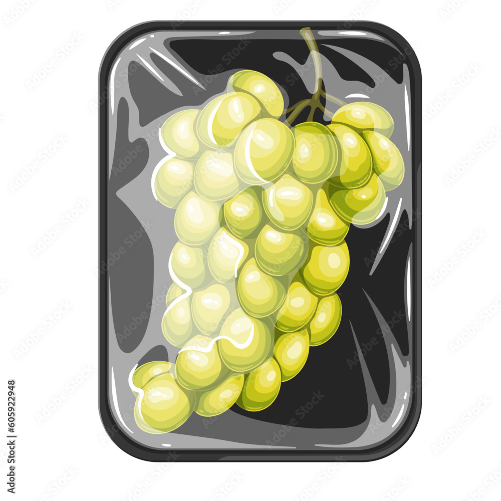 Cluster of grapes in plastic tray vector illustration. Cartoon isolated ...