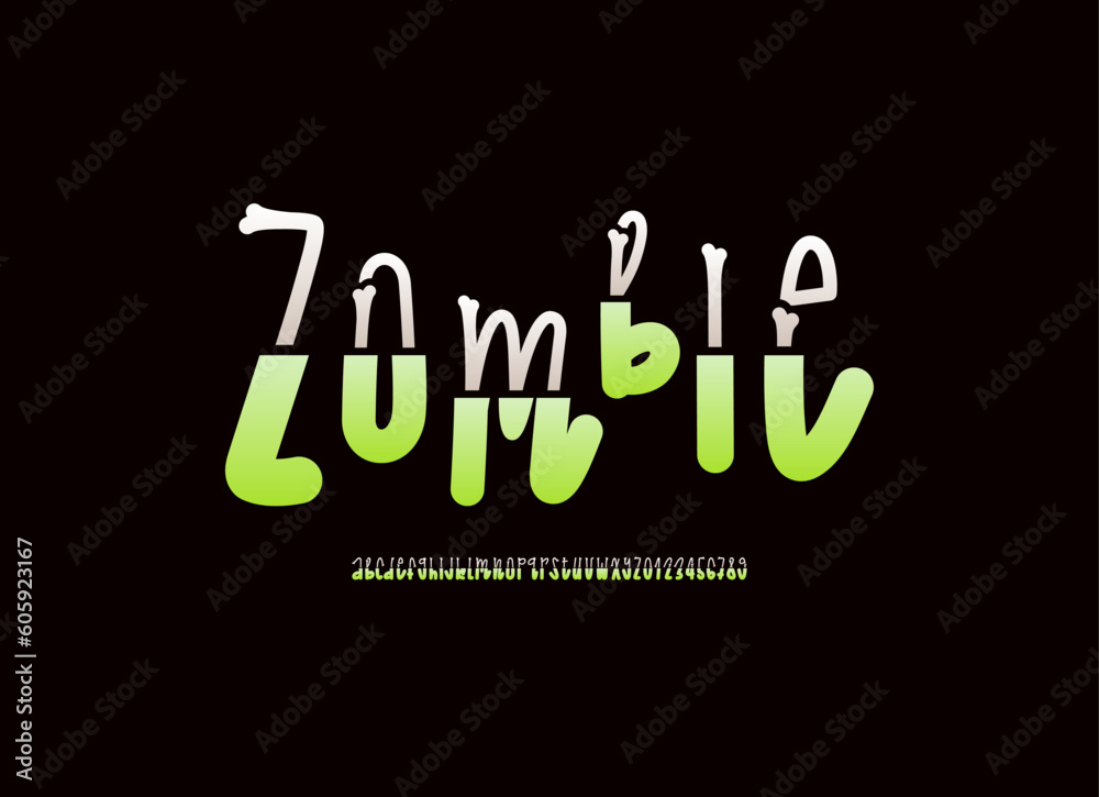 Creepy font, alphabet in the horror style, cartoon zombie letters and ...