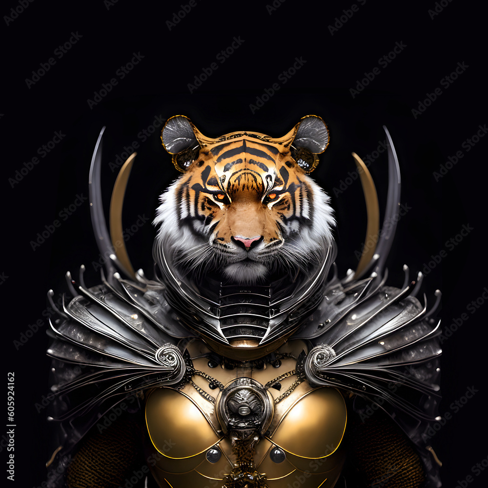Badass anthropomorphic tiger portrait with Generative AI technology ...