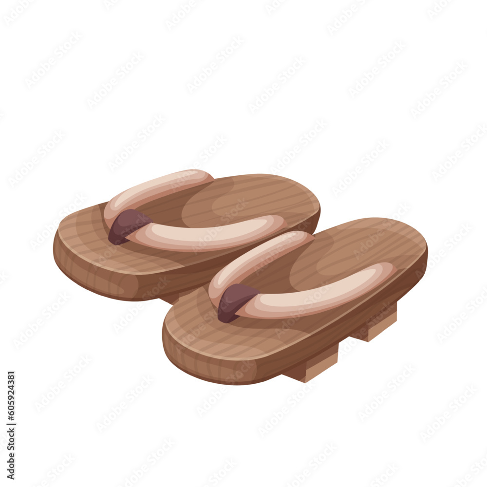 Japanese wooden sandals vector illustration. Cartoon isolated geta ...
