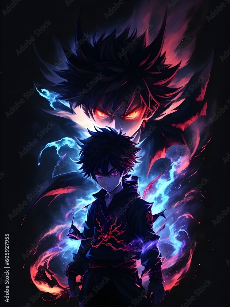 Anime boy with great power of dragon Stock Illustration | Adobe Stock