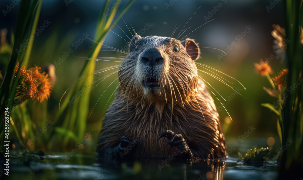 Photo of nutria, captured with exquisite detail, featuring its iconic ...