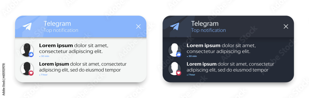 Telegram messenger widget, light theme and dark theme with realistic ...