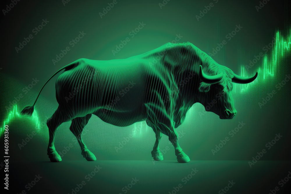 Stock market bull market trading Up trend of graph green background ...