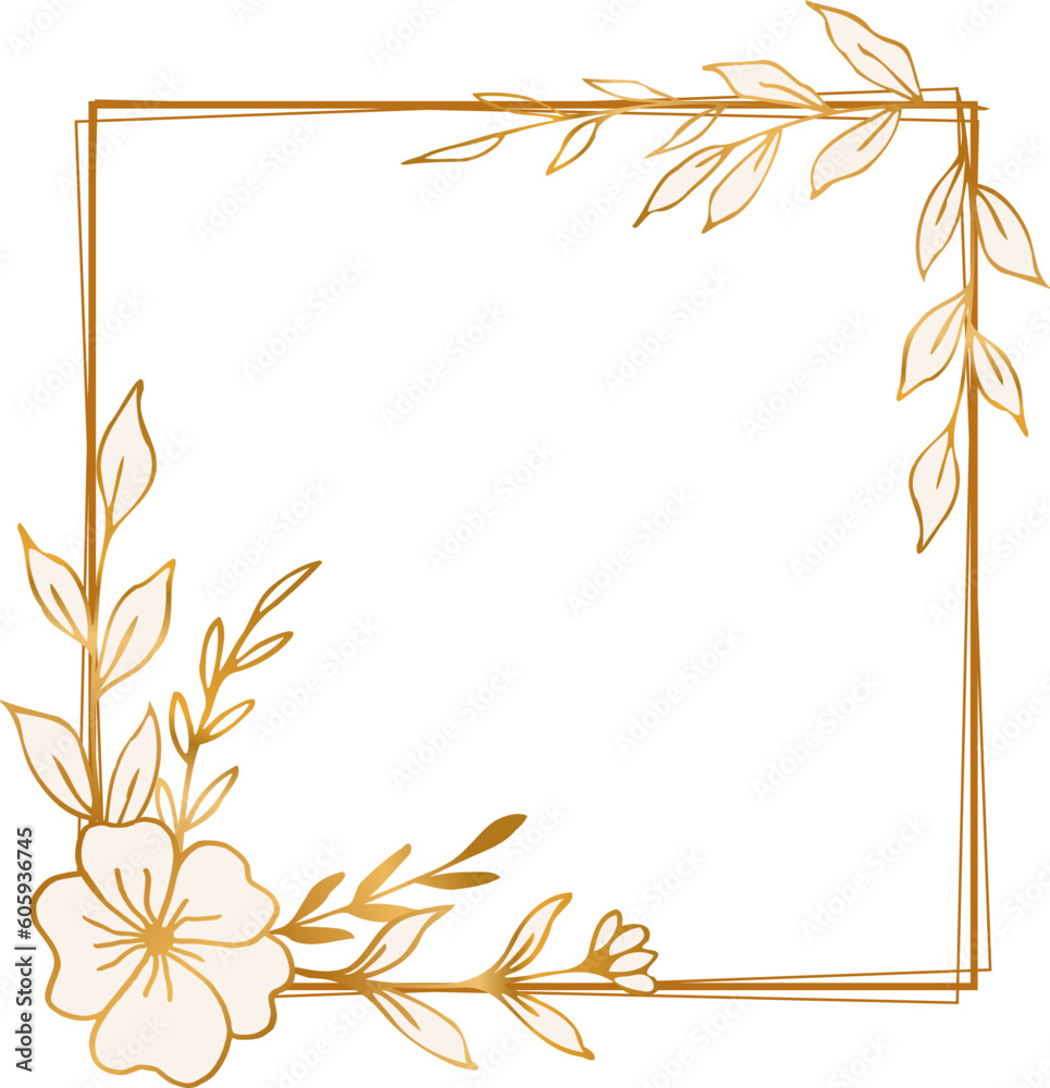 Luxury gold square floral border for wedding invitation, thank you card ...