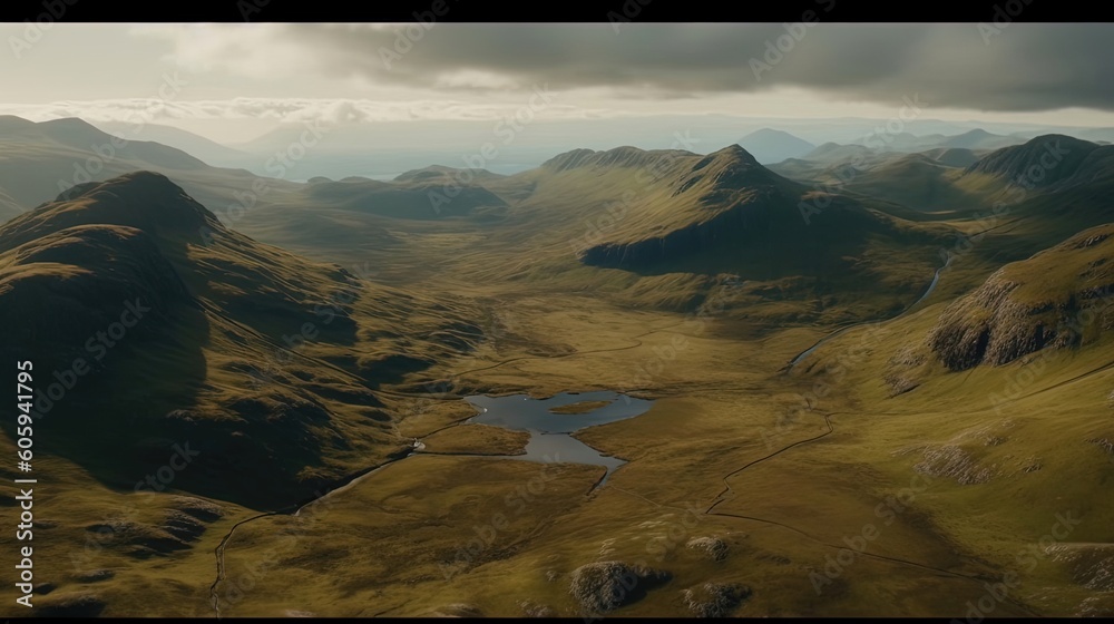 Behold the captivating aerial view of the Scottish Highlands, where ...