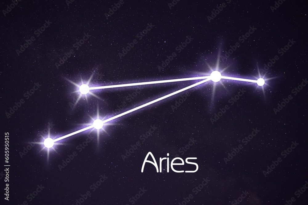 Aries constellation. Stick figure pattern in starry night sky Stock ...