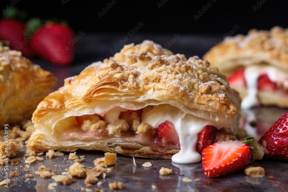 flaky puff pastry turnover with cream cheese, strawberry and graham ...