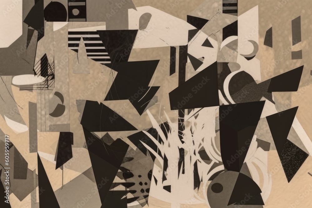 abstract design, featuring deconstructed and fragmented shapes, against ...