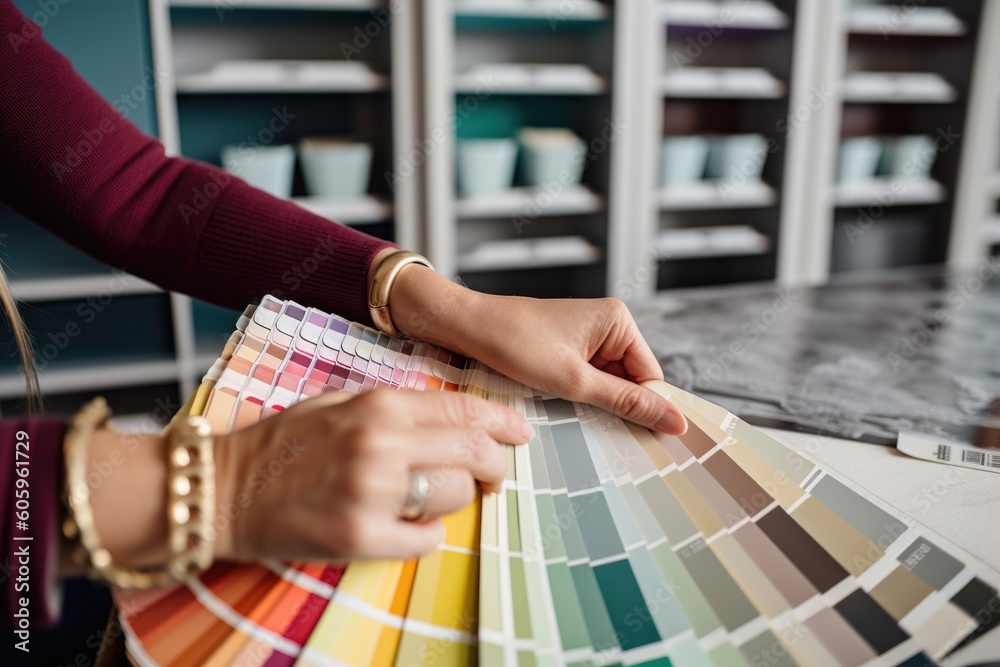 diy enthusiasts picking out paint colors for a room makeover, created ...