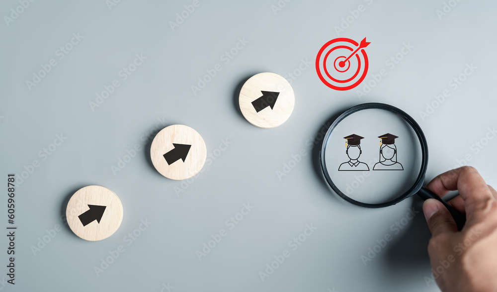 Steps of education leading to success goal. Taking strategic steps ...