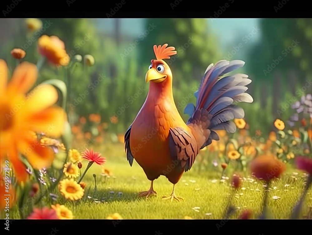 Cute cartoon chicken flower background animation tale 3D . Generative ...