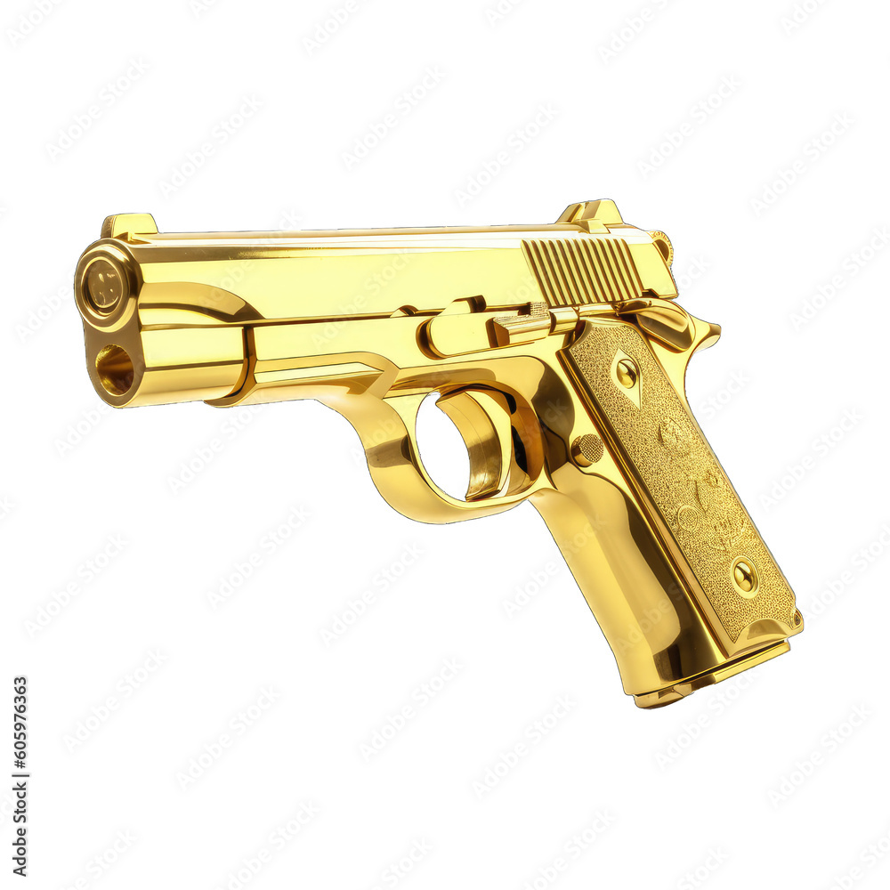 Gold gun on a transparent background - 3d illustration. Gold pistol ...