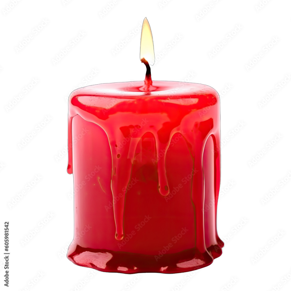 Red candle isolated on transparent background. Burning candle, melt ...