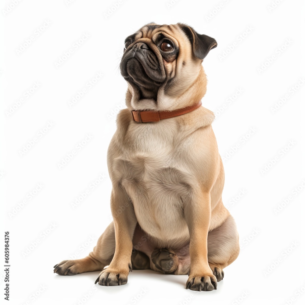 pug Full body facing forward sitting clear white background,generated ...