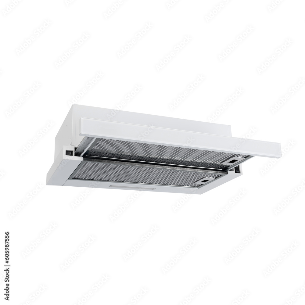 white retractable kitchen hood isolated on white background. extractor ...