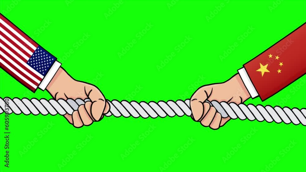 American vs China. Tug of war. Corporate conflicts. Two Businessmen ...
