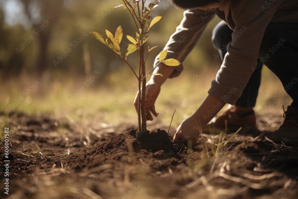 A child planting a tree. Celebrating World Environment Day. Save nature ...