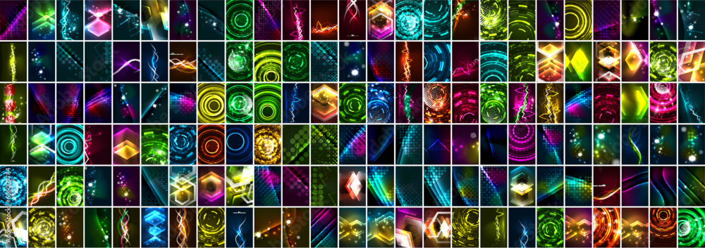 Mega set of 150 vibrant and dynamic abstract backgrounds with glowing ...